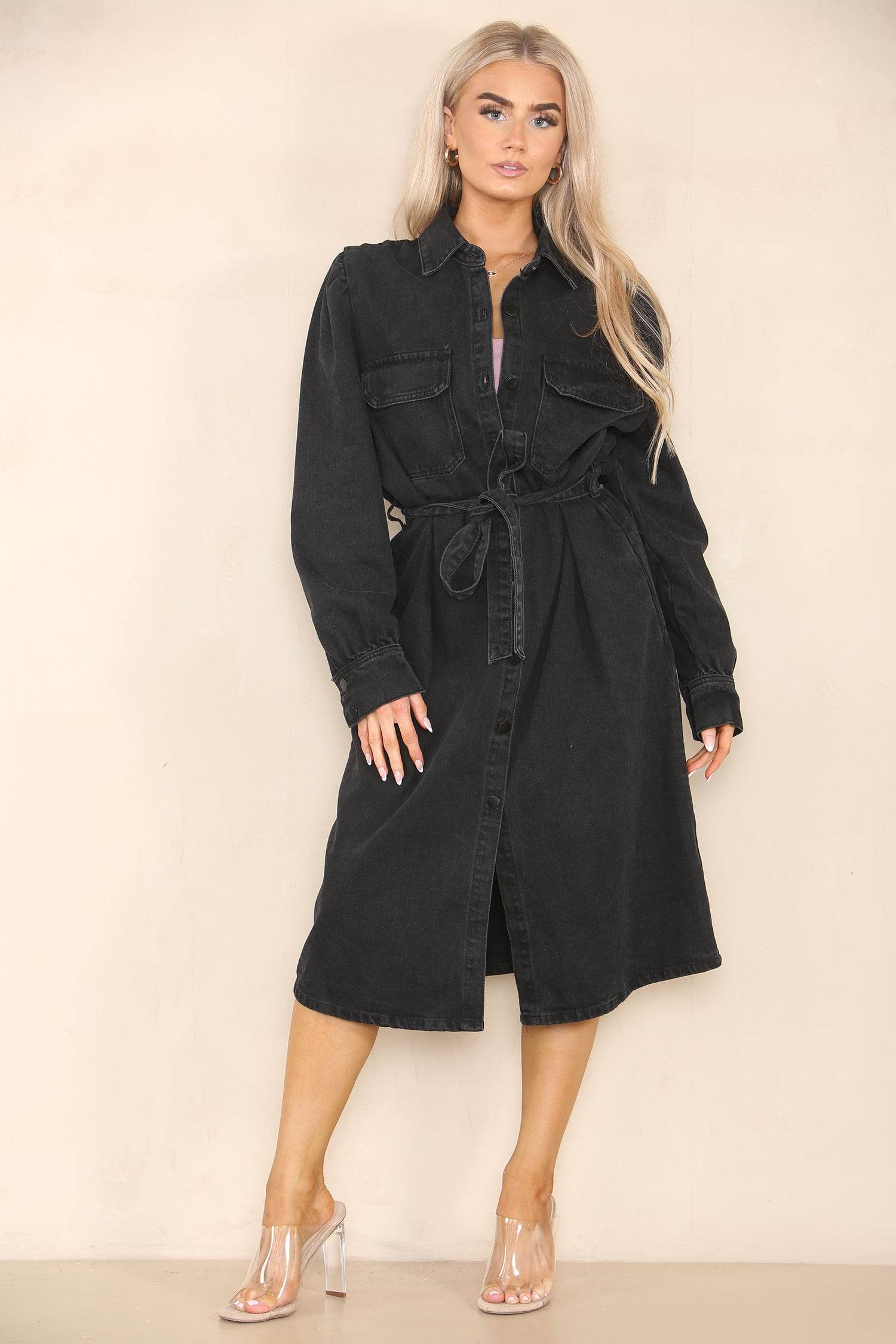 Black Denim Belted Dress – Effortlessly Chic for Every Occasion ...