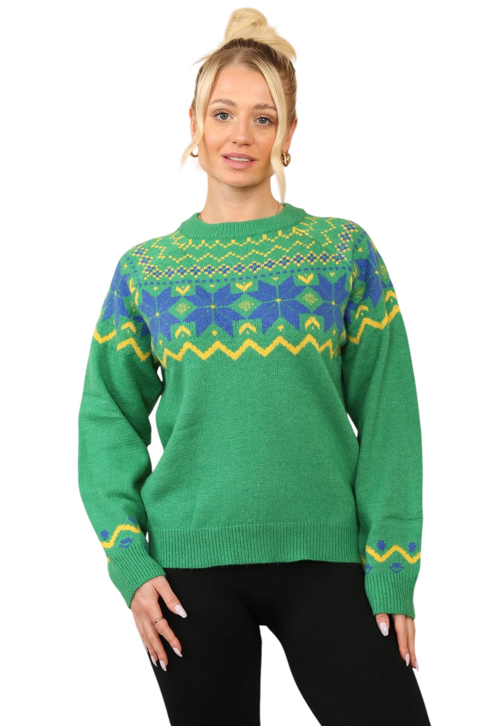 Festive Fair Isle Christmas Jumper in Green – Elaina Fashion